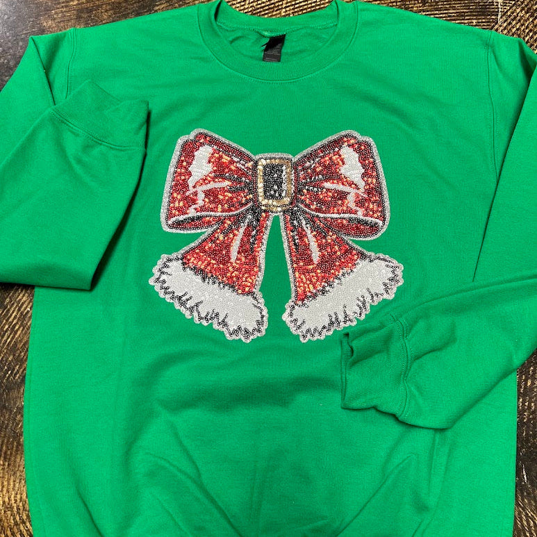 Ready To Ship! Sequin Santa Bow Patch Green Crewneck – Alphabet Soup Designs