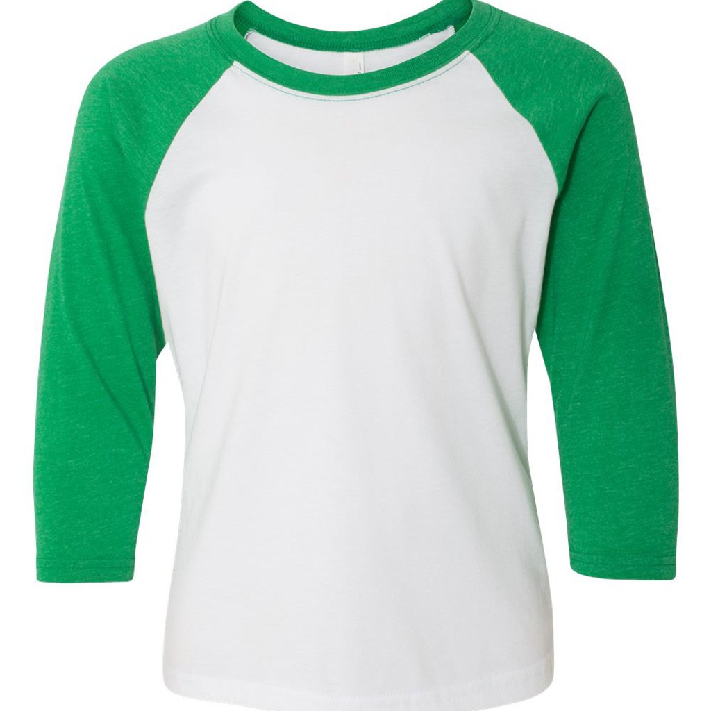 Personalized Youth Raglan Tee - White & Green – Alphabet Soup Designs